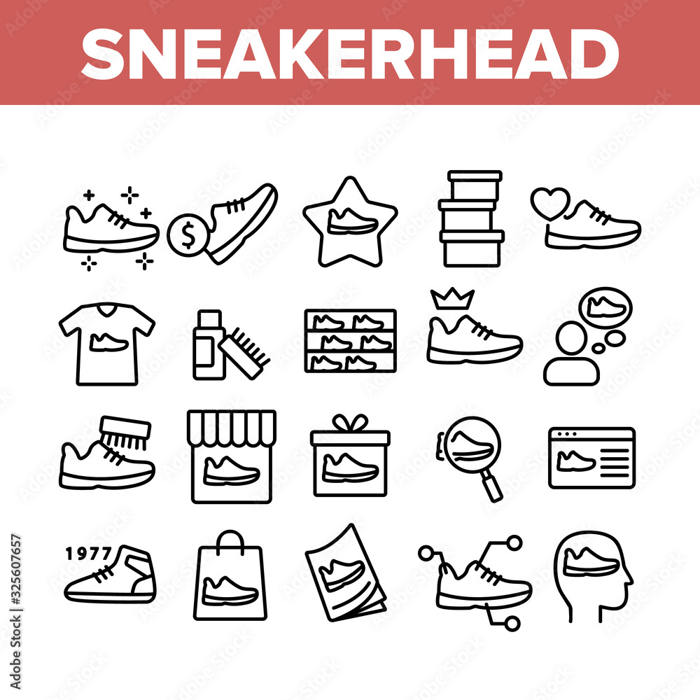 Sneakerhead Footwear Collection Icons Set Vector. Sneakerhead In Gift ...