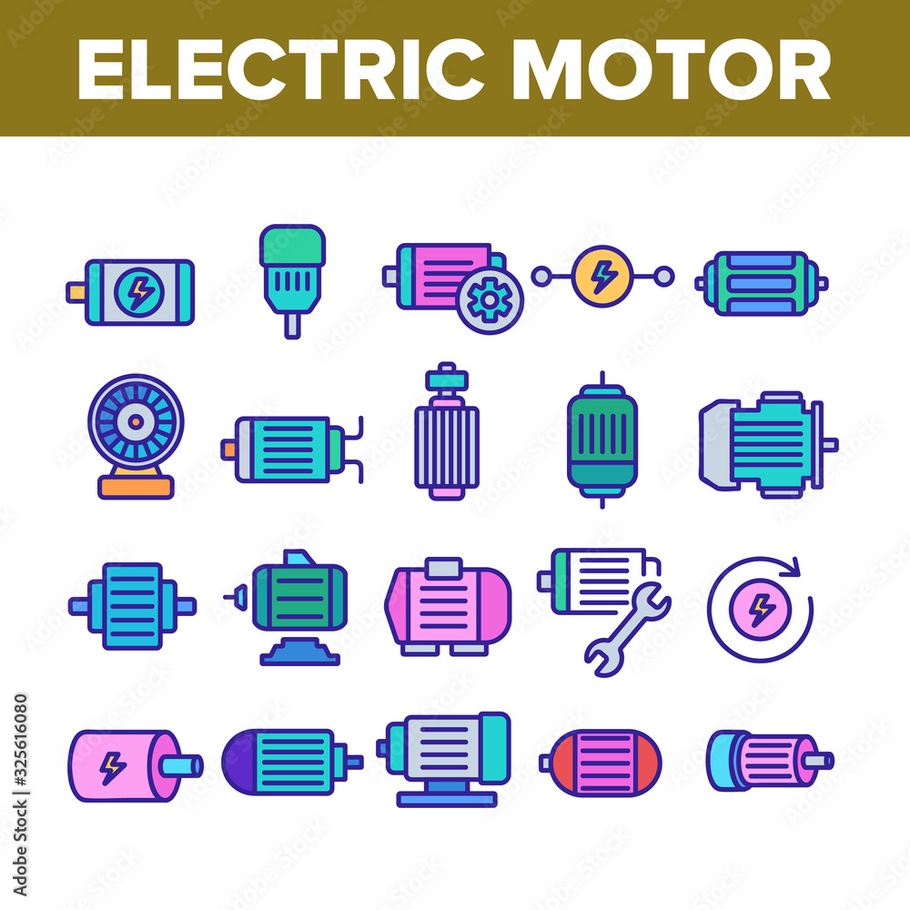Electronic Motor Tool Collection Icons Set Vector. Electronic Motor ...