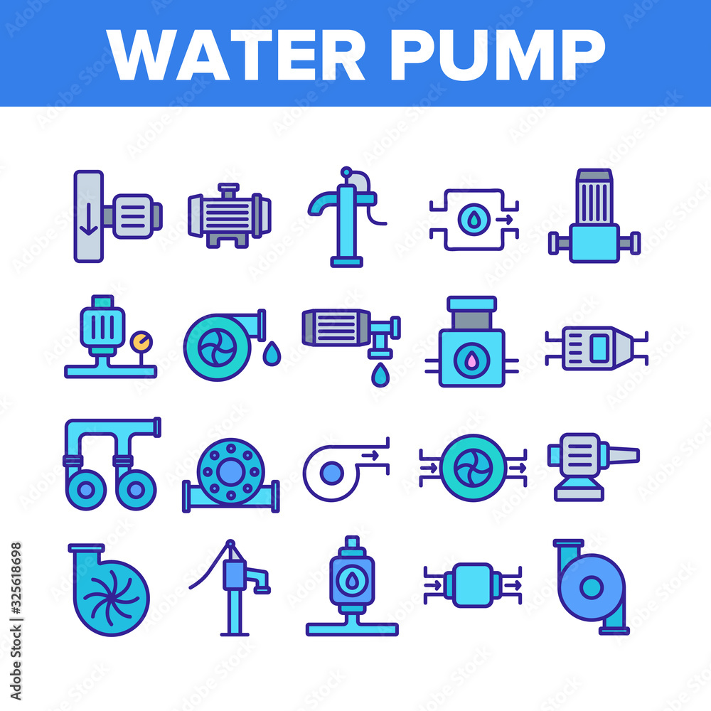 Water Pump Equipment Collection Icons Set Vector. Electric And Manual ...