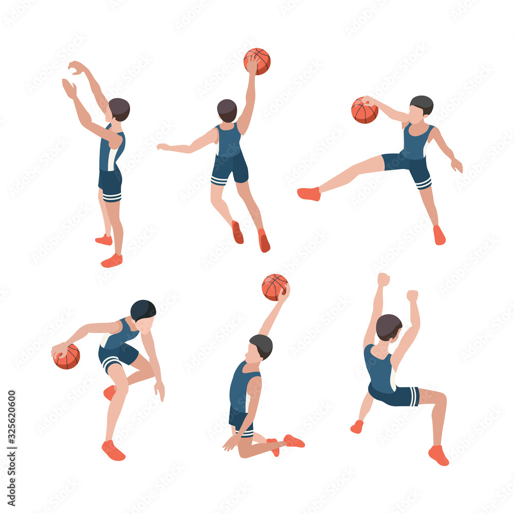 Basketball players. Sport athletes playing in active games with ball ...