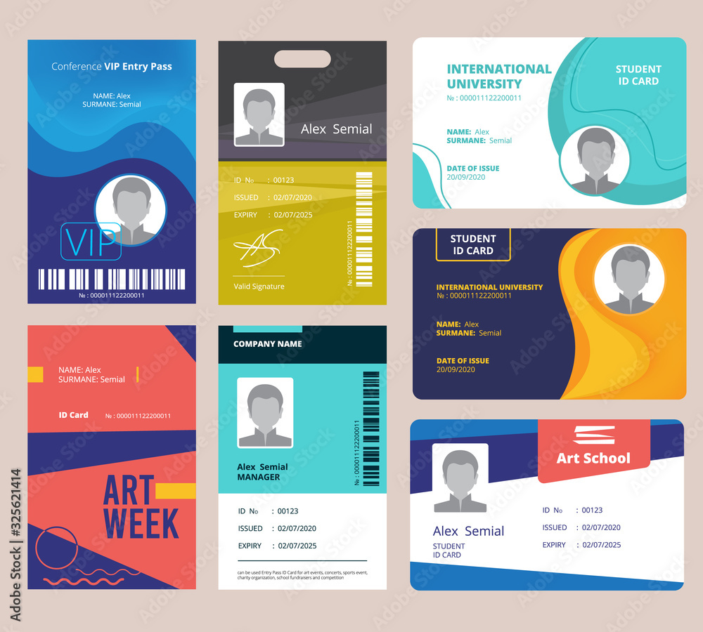 Id card template. Identification badge for male or female with name and ...