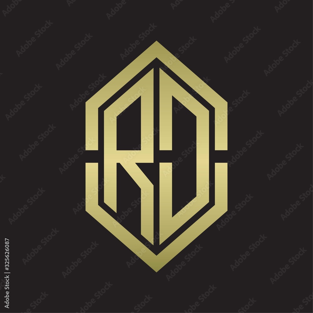 RD Logo monogram with hexagon shape and outline slice style with gold ...