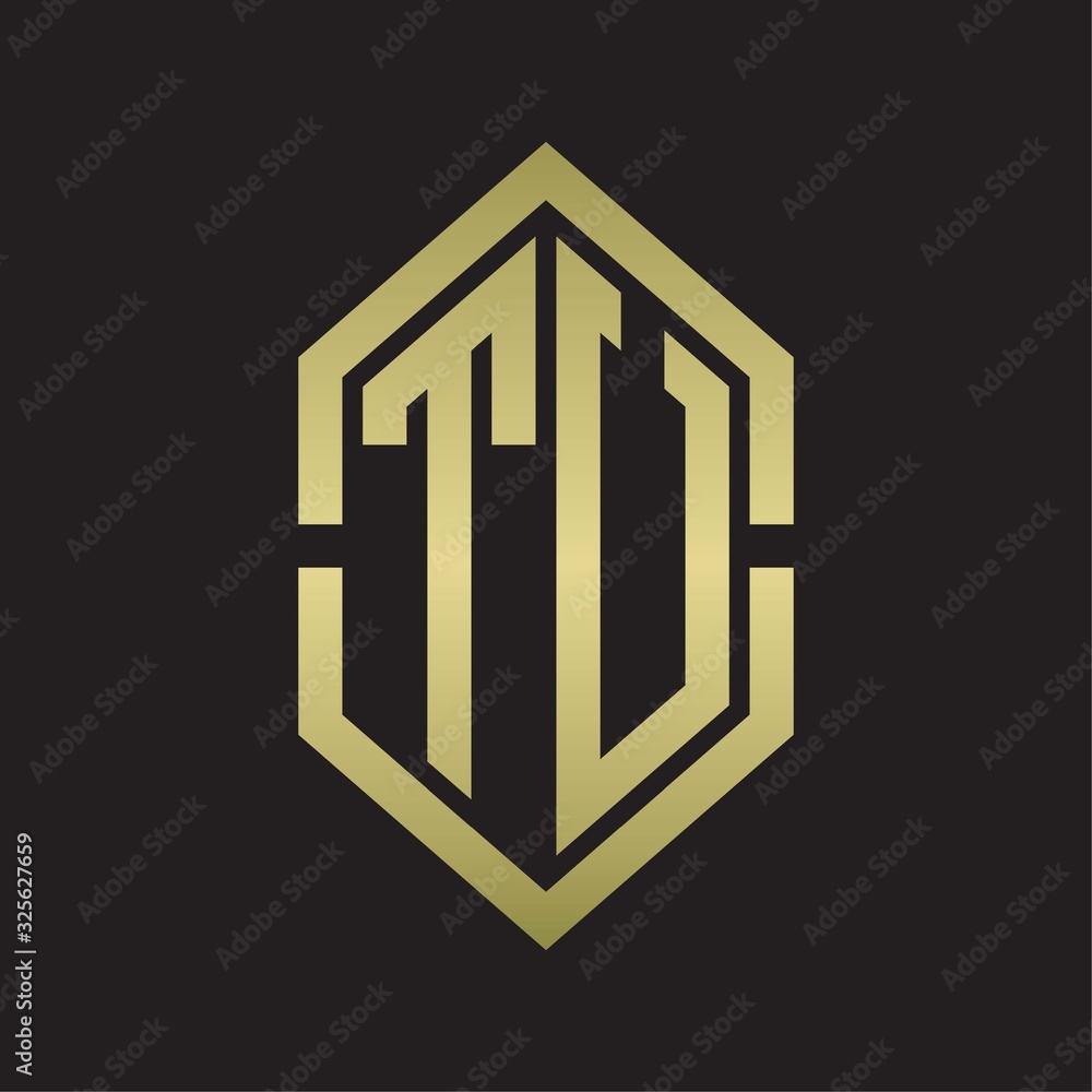 TU Logo monogram with hexagon shape and outline slice style with gold ...