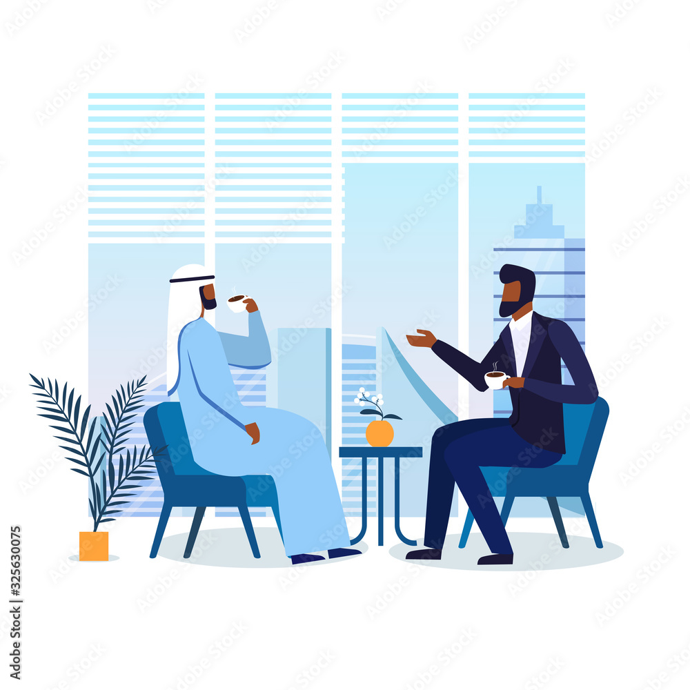 Business Lounge Zone Flat Vector Illustration. Successful Arab ...