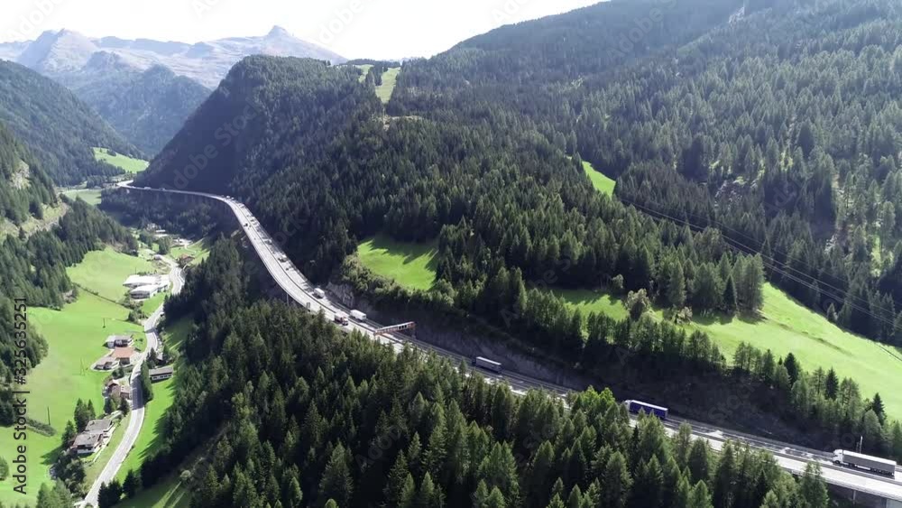 Aerial birds eye view of Brenner Pass in German language Brennerpass is ...