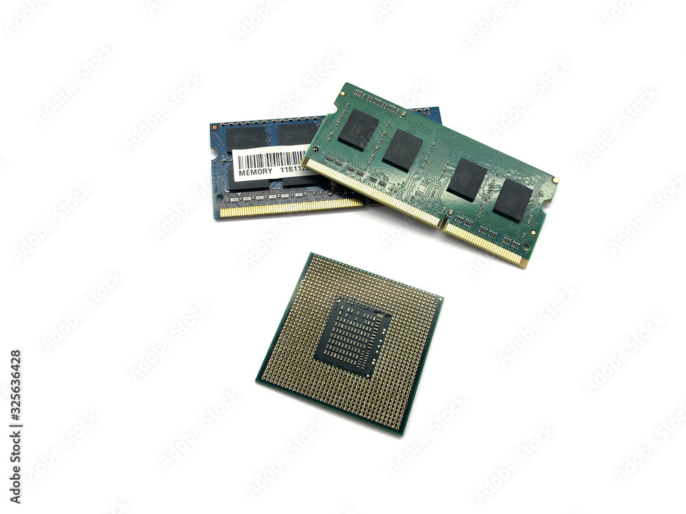 CPU and RAM isolated on a white background. CPU and RAM for a laptop ...