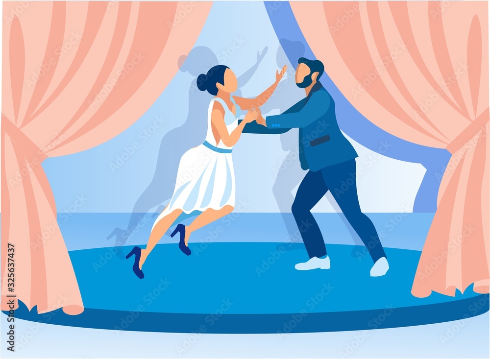 Cartoon Couple Performing Classical Dance on Theatre Stage. Creative ...