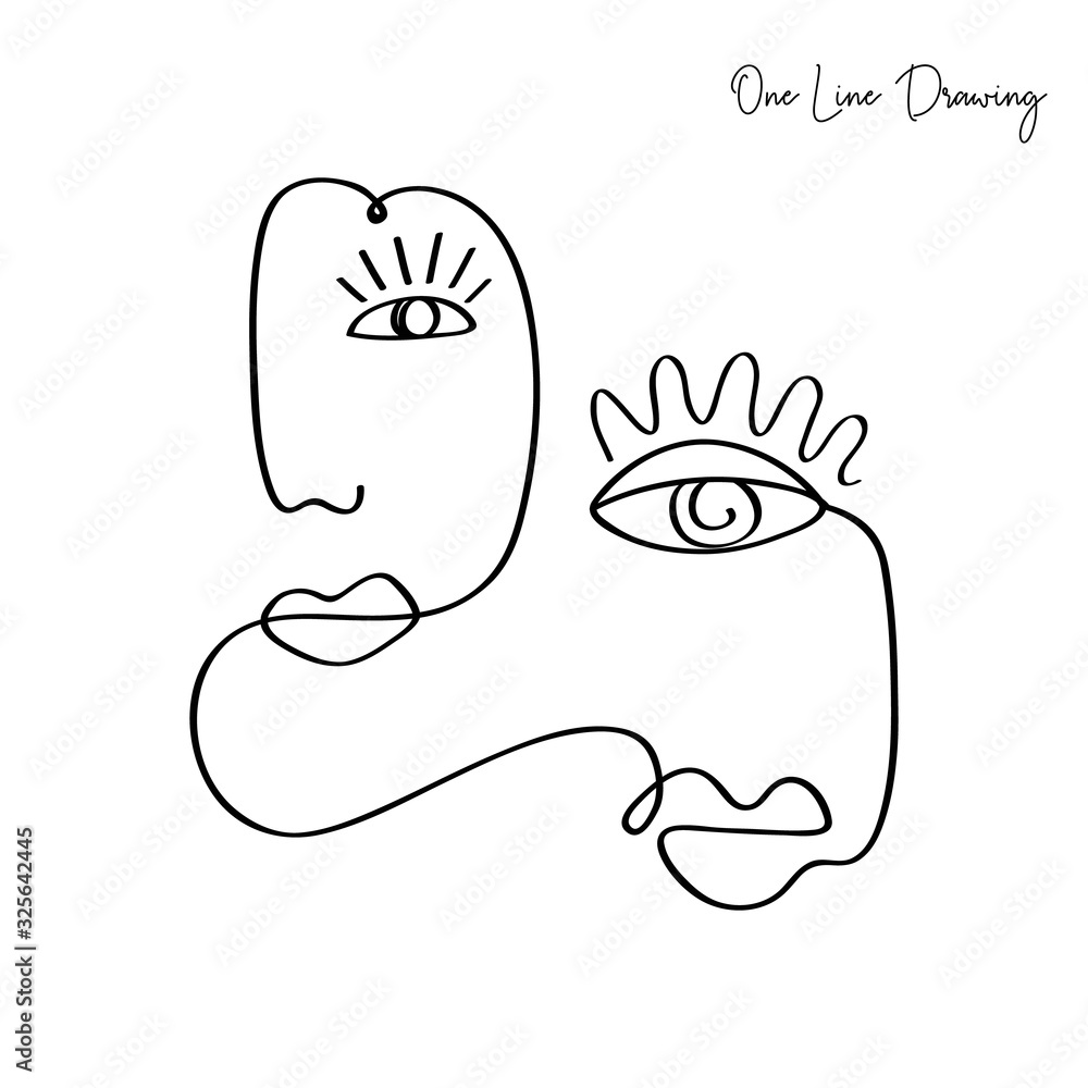 Fashion One line drawing two faces Stock Vector | Adobe Stock