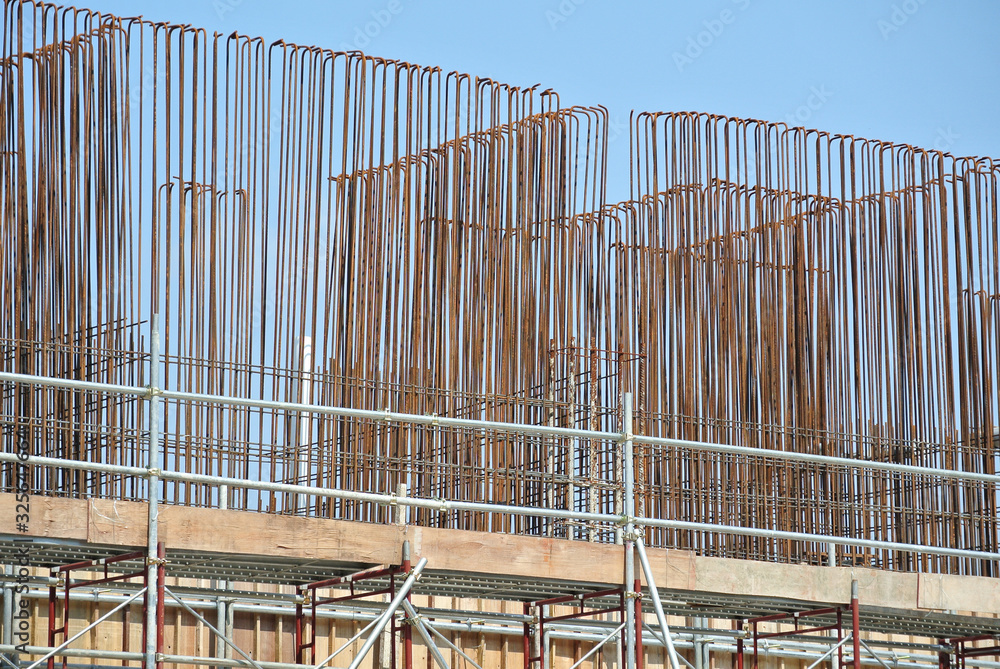 Hot rolled deformed steel bars or steel reinforcement bar tied together ...