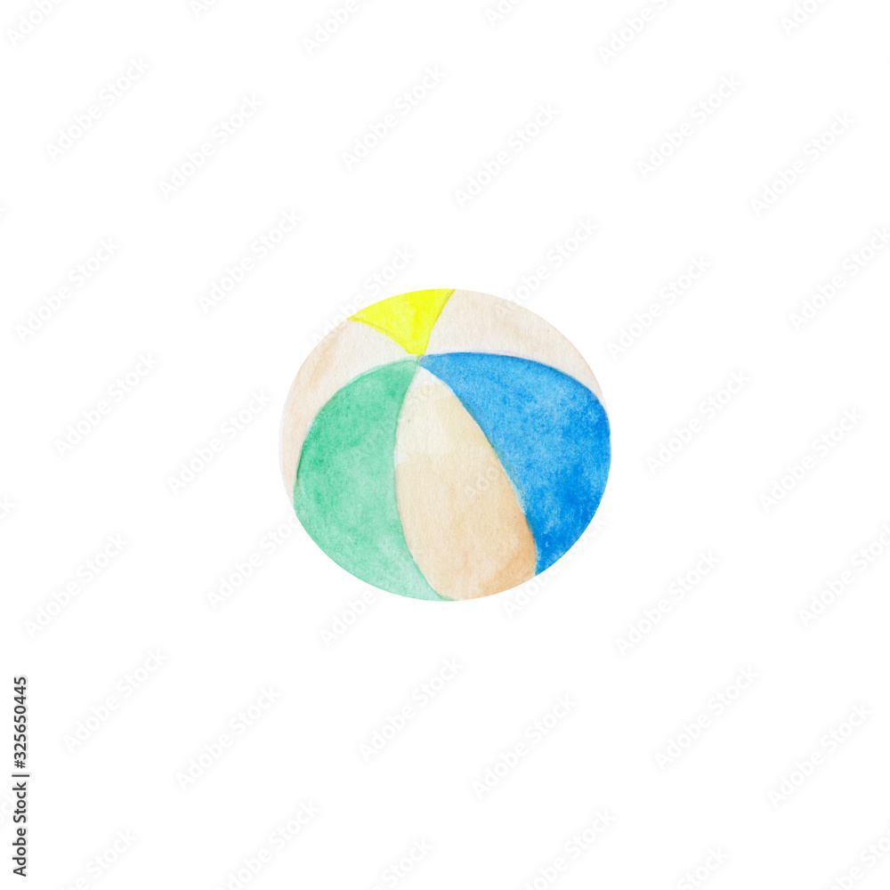 Hand drawn watercolor beach ball isolated on white background. Summer ...
