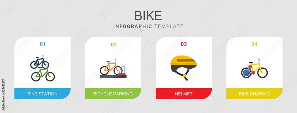 4 bike flat icons set isolated on infographic template. Icons set with ...