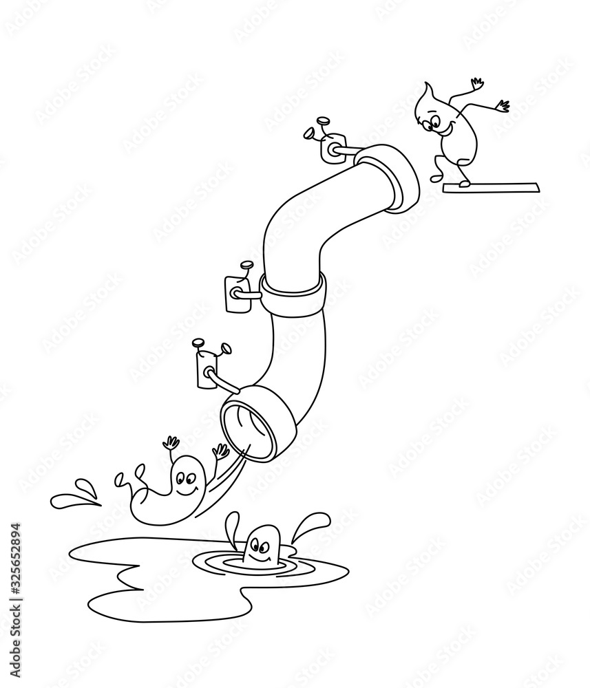 cute poops having fun and sliding down a sewer pipe, water slide ...