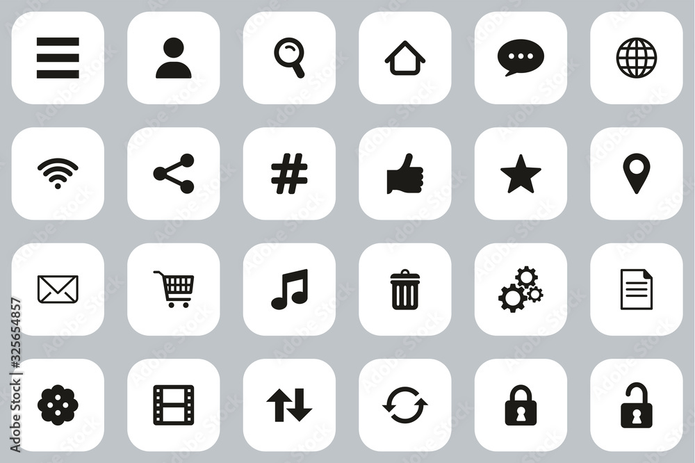 Toolbar & Menu Icons Black & White Flat Design Set Big Stock Vector ...
