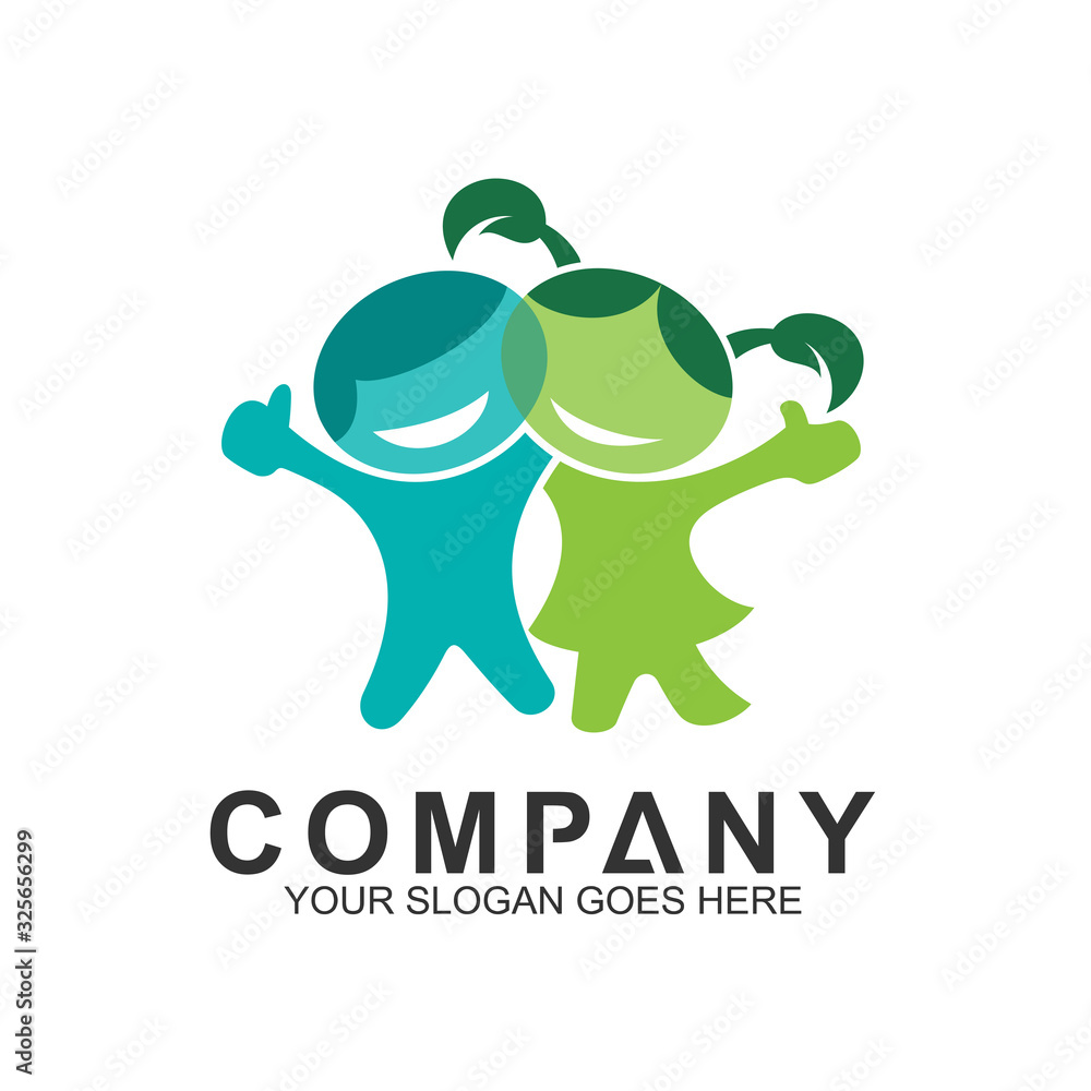 happy boy and girl logo design, caring icon, charity symbol, adoption ...