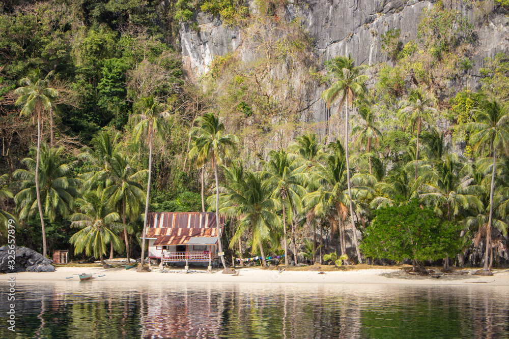Palawan, Philippines - 03/04/2019: tropical hut on seacoast. Bamboo ...