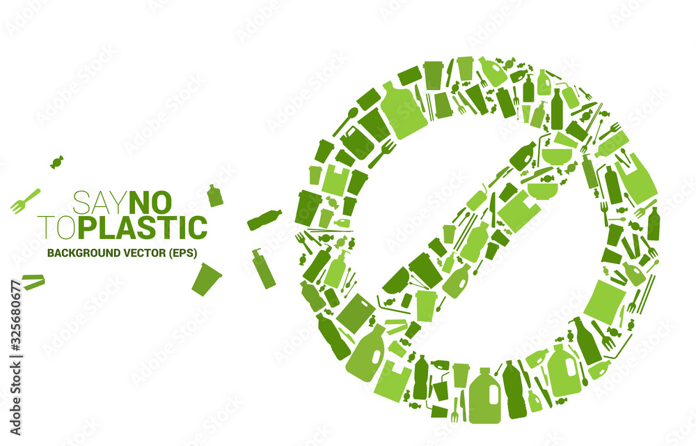 Stop signage from plastic package and product icon. background for take ...