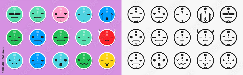 Set of different emotions cute character. Emoji faces emoticon smile ...