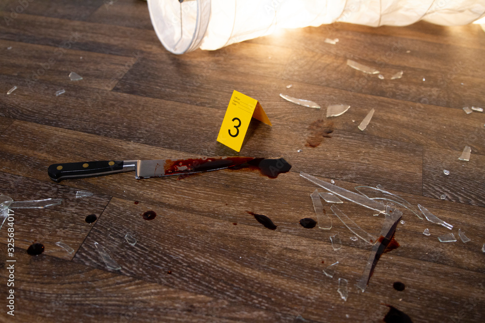 Homicide CSI Crime Scene Photography - Bloodied Weapons Stock Photo ...