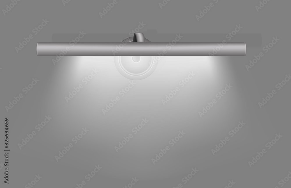 Horizontal wall light. Long tube over mirror lamp. Realistic vector ...