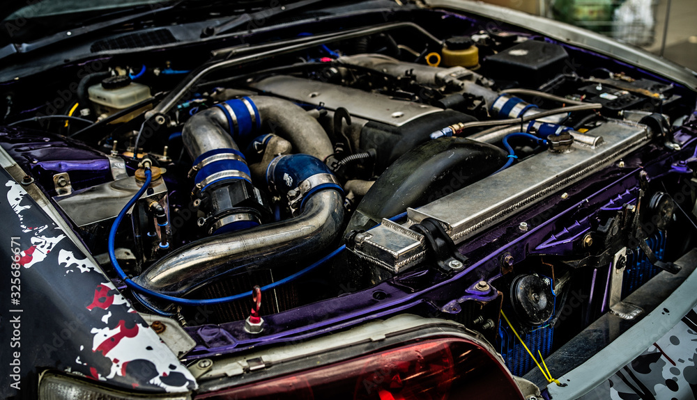 Engine of sport car close up. Modern and sporty look of beautiful ...