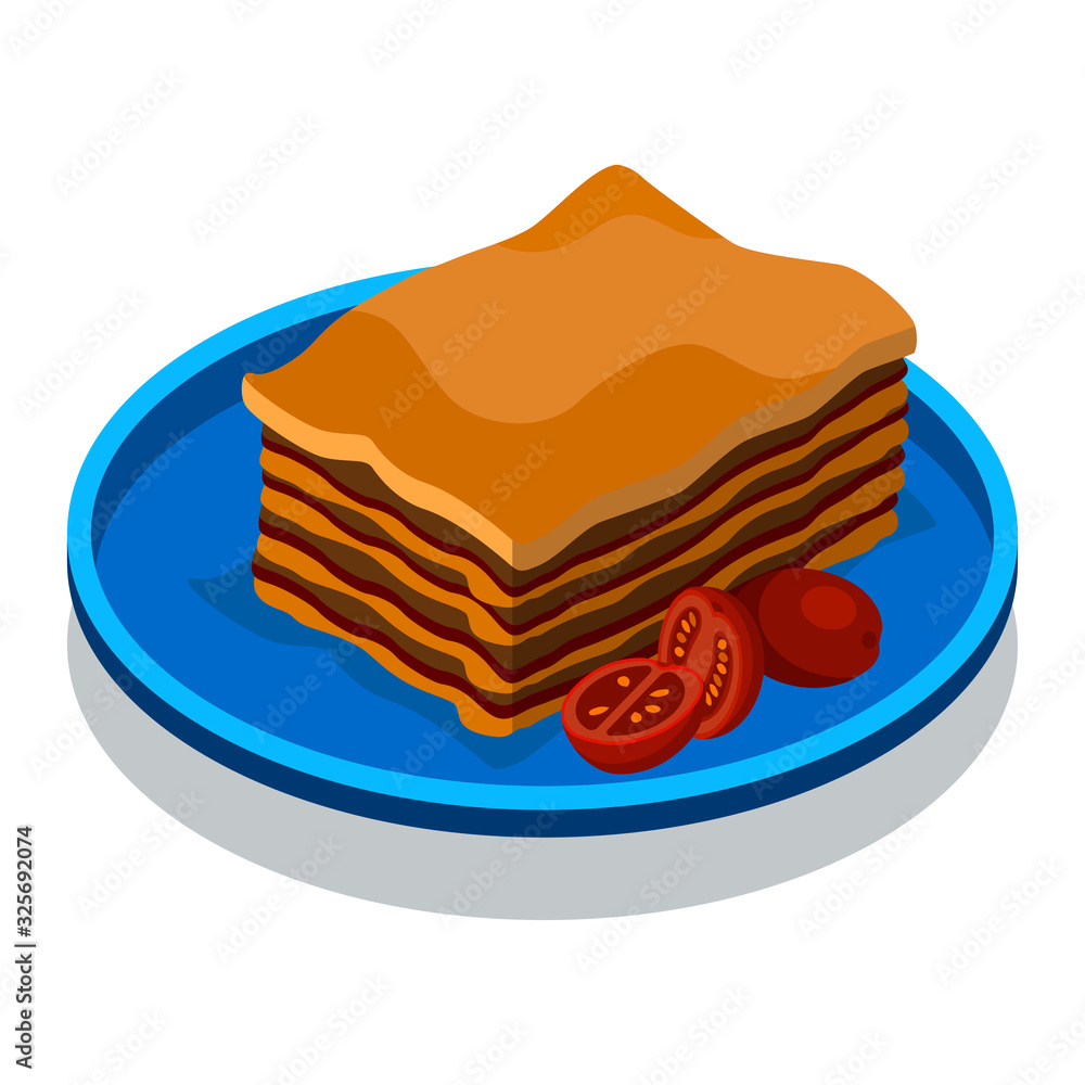 Lasagne. Italian food. Icon. Vector isometric picture. Stock Vector ...