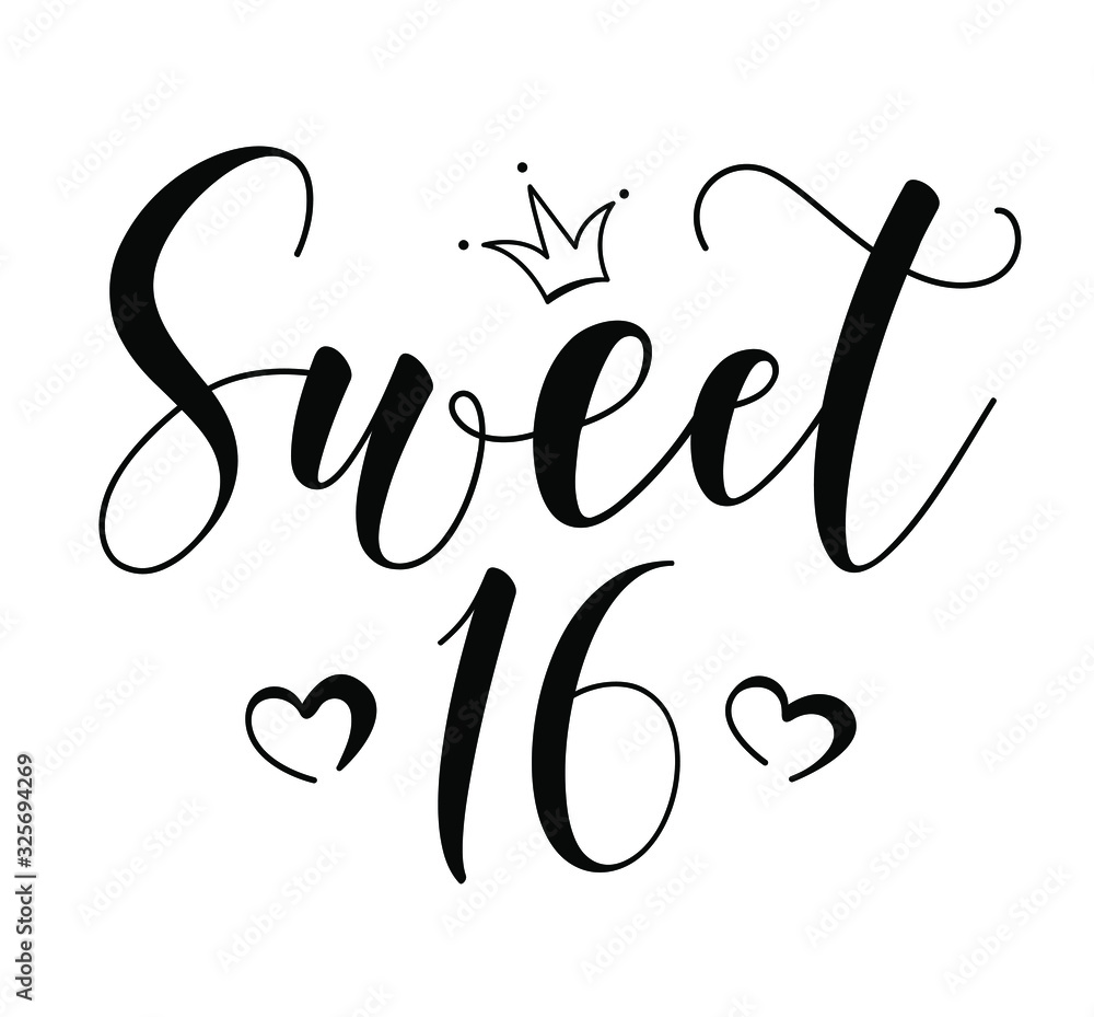 Sweet 16teen. Happy Birthday lettering sign. Design elements for ...