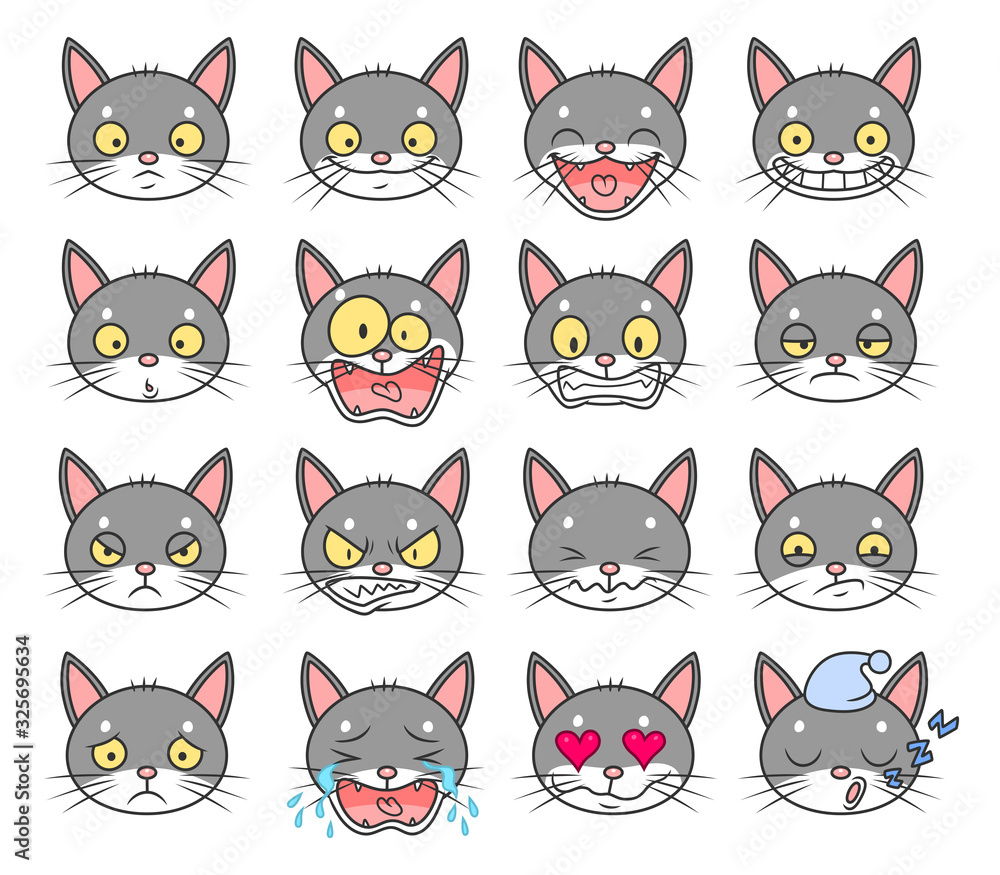 Cat face emotions set Stock Vector | Adobe Stock