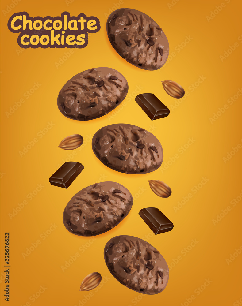 Chocolate cookies vector realistic. Declious dessert falling cookies ...