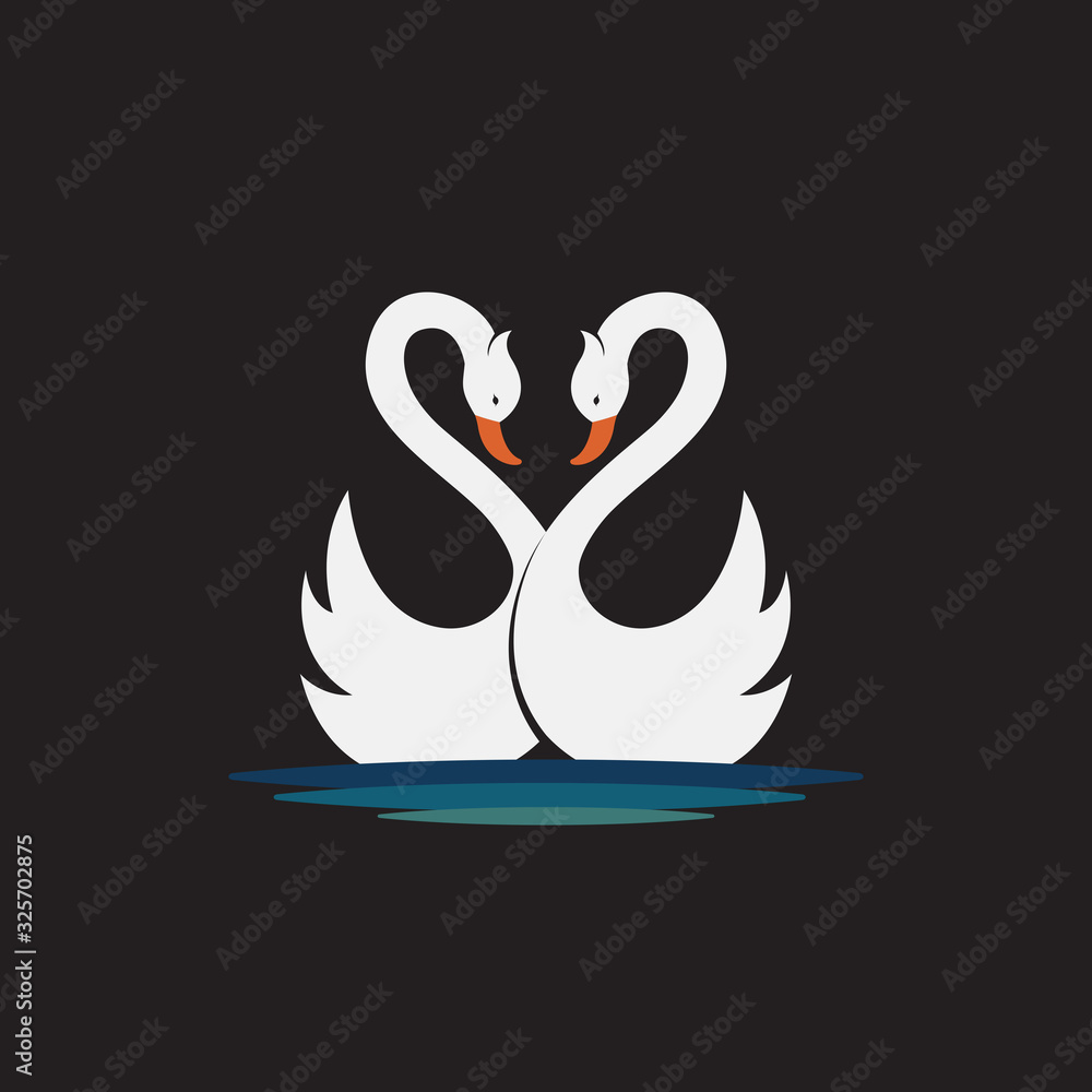 Vector of two white swan design on black background. Wild Animals ...