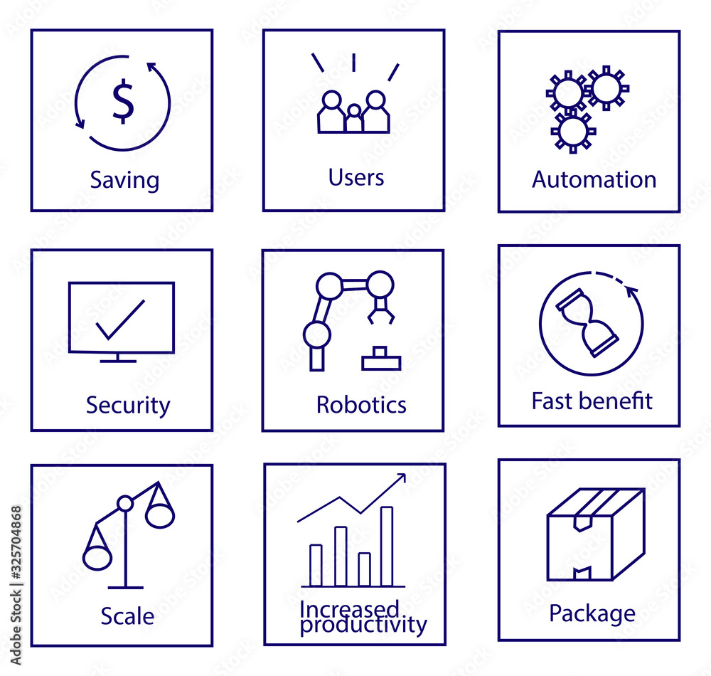 Set of innovative icons for RPA. Outline set of RPA technology vector ...