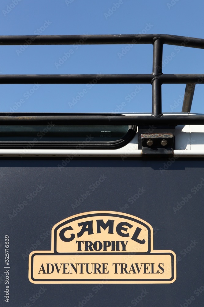 Belleville, France - July 16, 2018: Camel Trophy logo on a Land Rover ...
