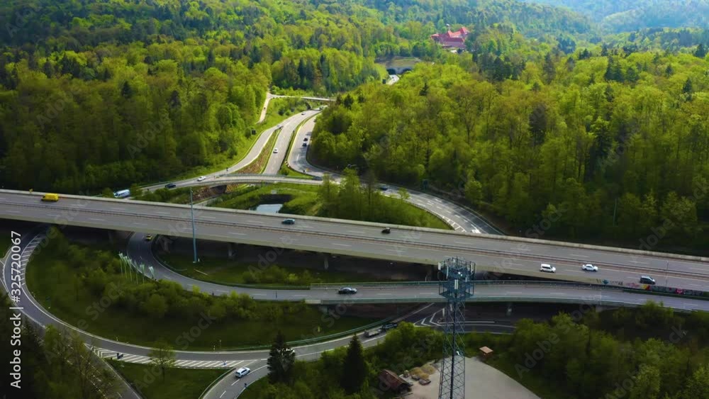 Aerial time lapse shot of a circle highway interchange, Autobahn circle ...