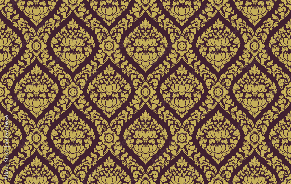 Photo & Art Print gold and brown lai thai pattern , Thai traditional ...
