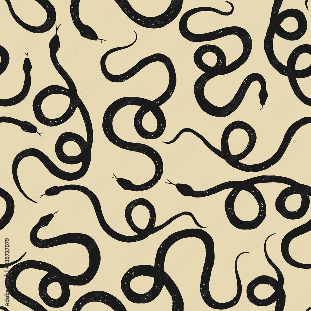 seamless pattern vector snake pencil drawing, vintage style graphic ...