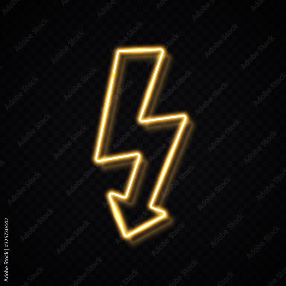 Neon sign of yellow lightning bolt isolated on transparent background ...