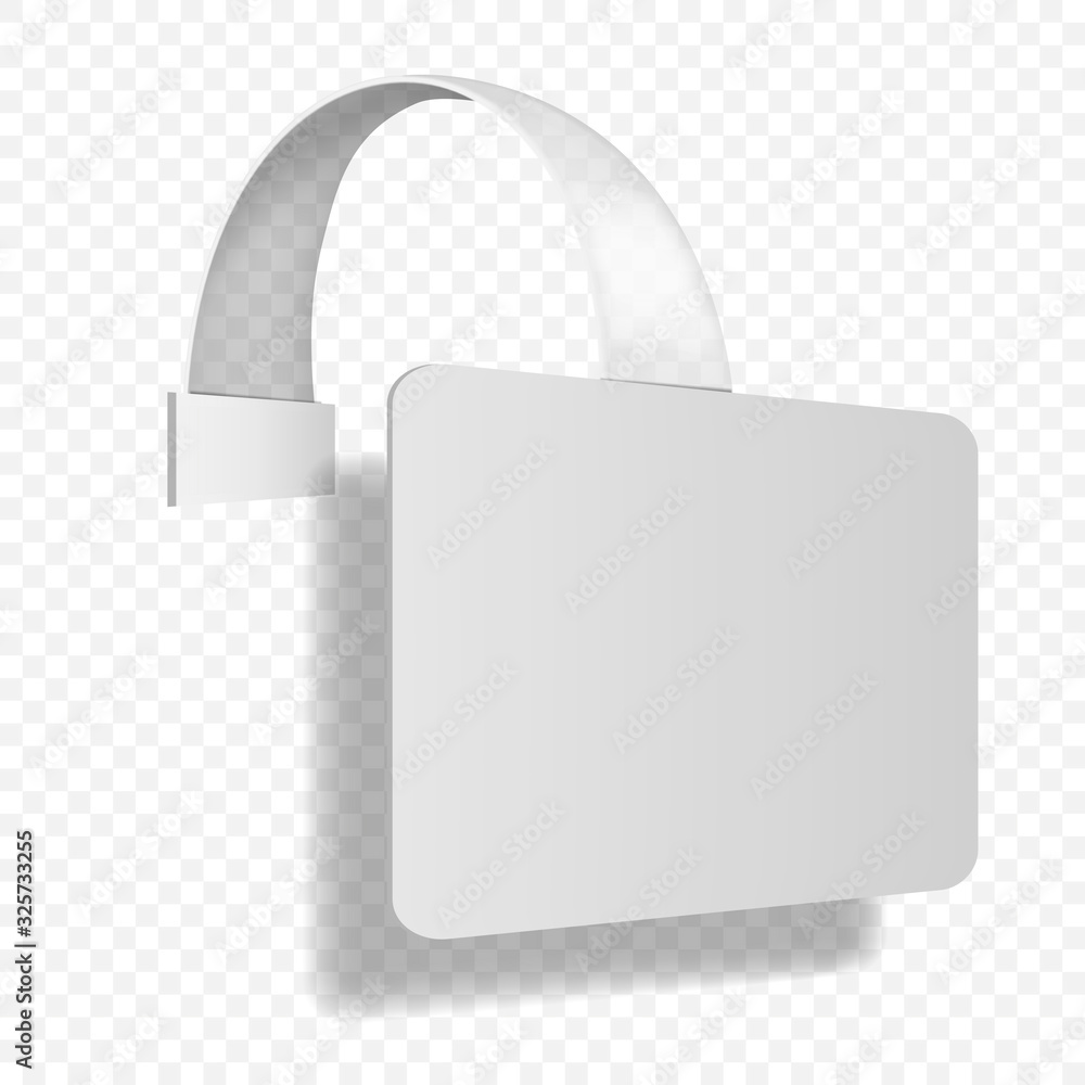 Rectangular shelf wobbler on transparent background, vector mockup. White blank rectangle ...