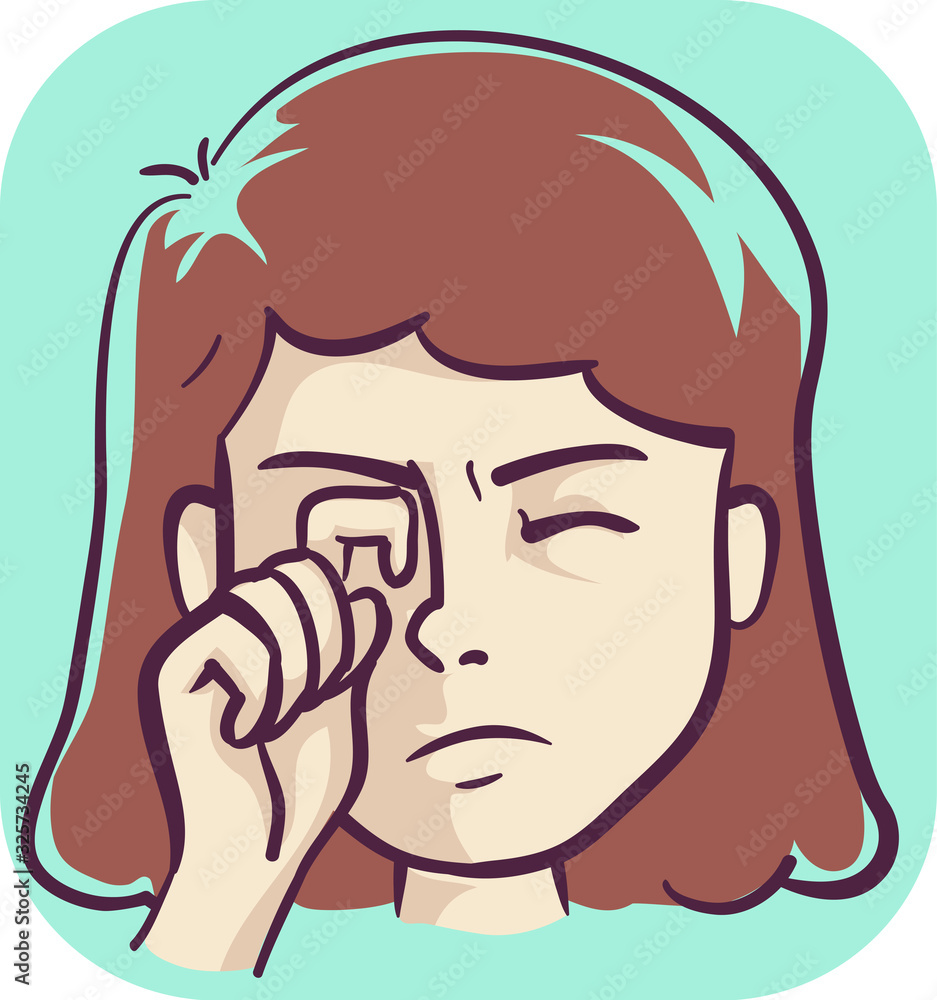 Girl Itchy Eye Pink Eye Symptom Illustration Stock Vector | Adobe Stock