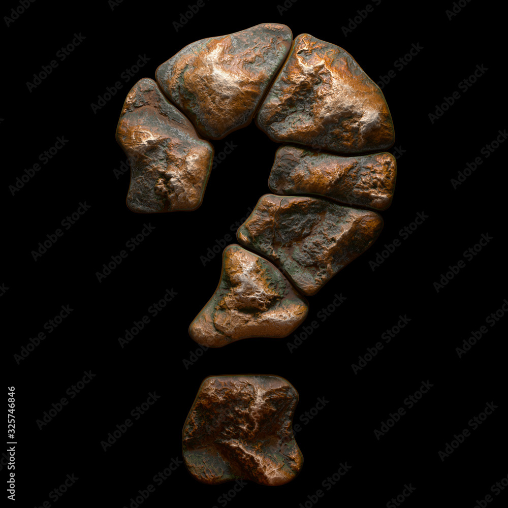 Rocky symbol question mark. Font of stone on black background. 3d Stock ...