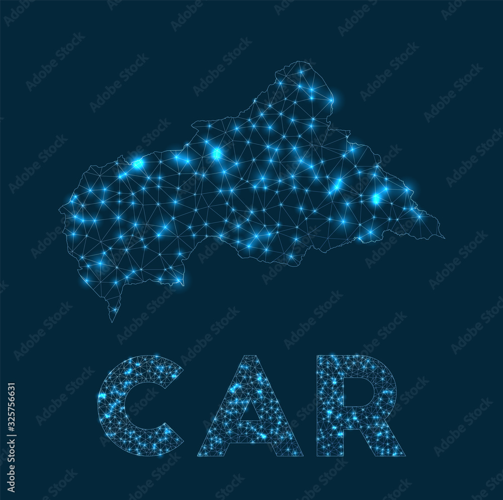 CAR network map. Abstract geometric map of the country. Internet ...