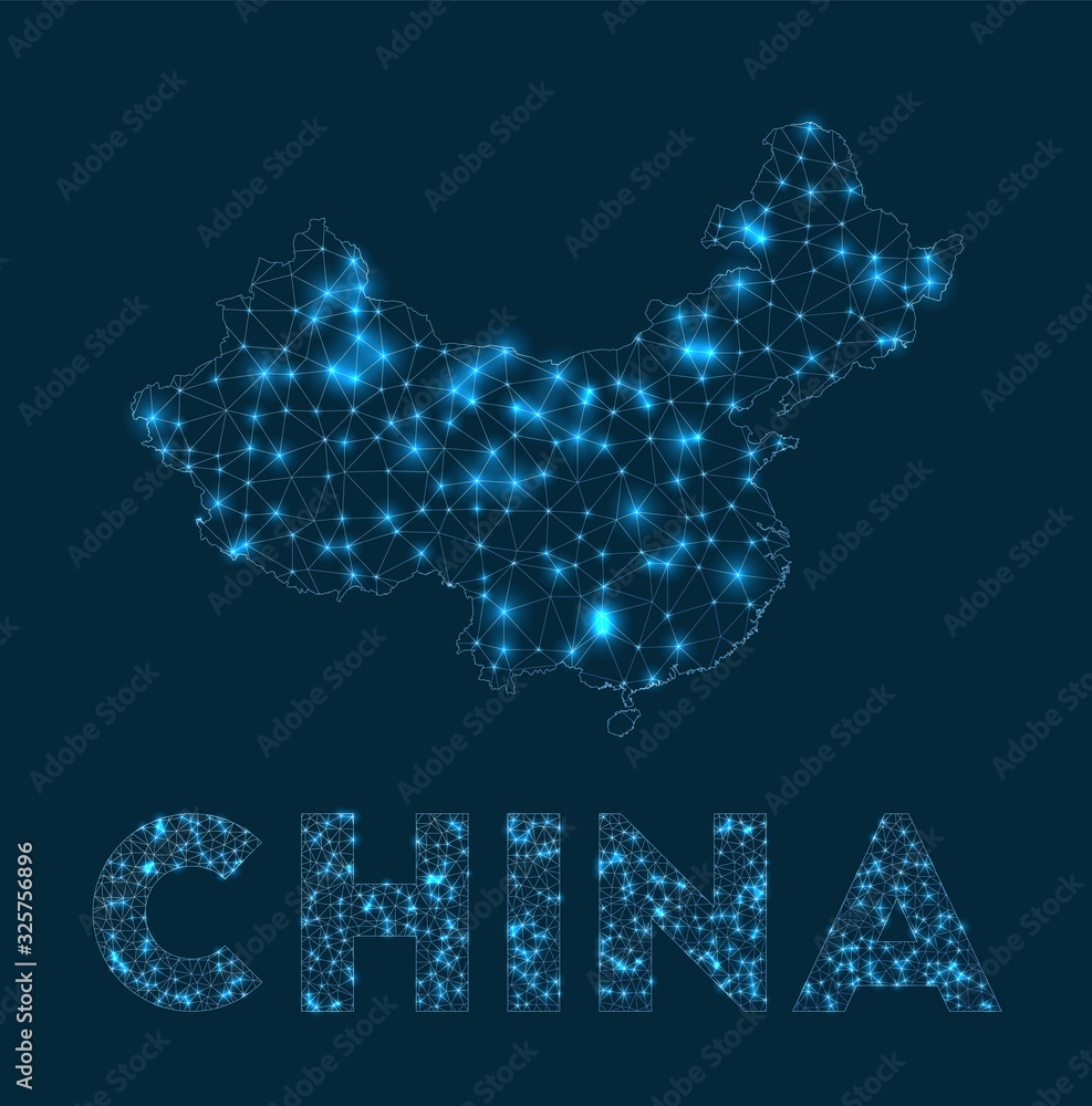 China network map. Abstract geometric map of the country. Internet ...