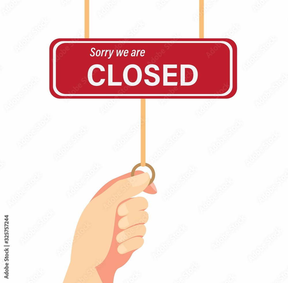 hand with hanging closed sign, simbol, icon. cartoon flat illustration ...