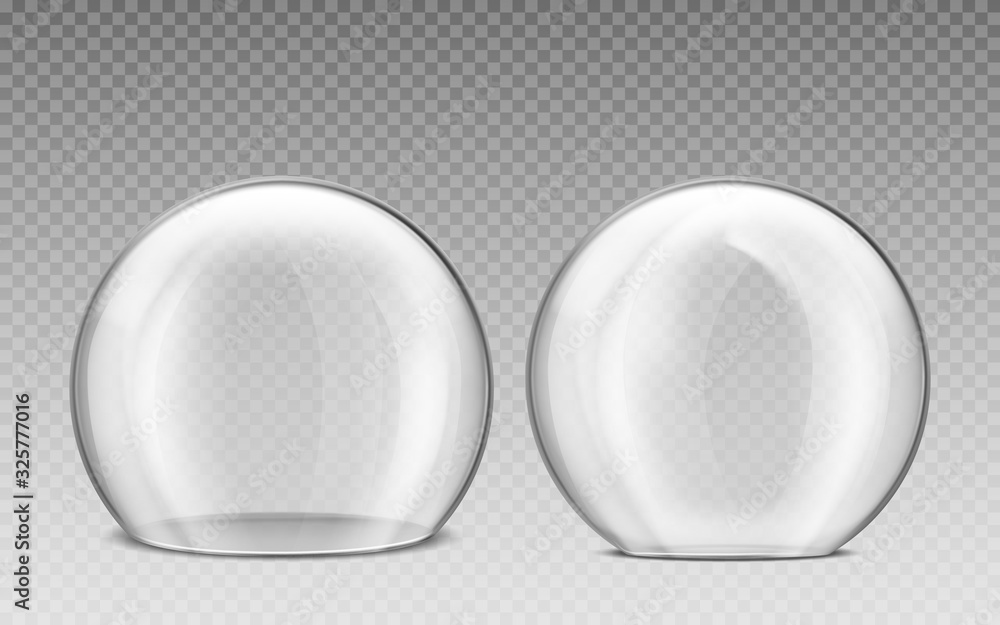 Glass dome, transparent plastic sphere. Vector realistic mockup of ...