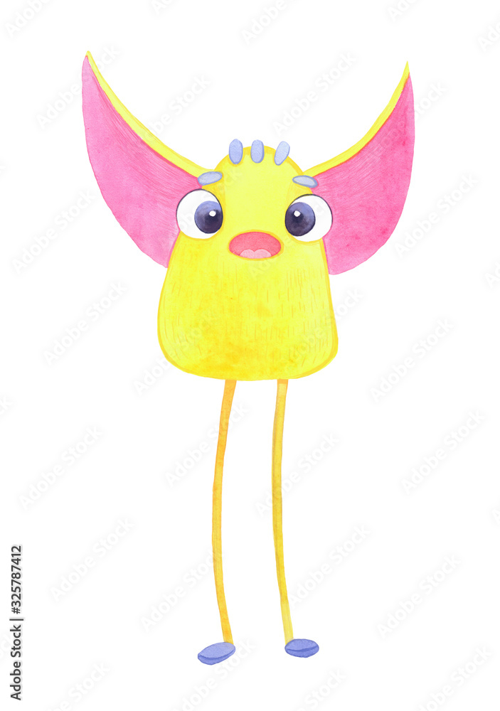 Cartoon yellow monsters character with big ears and long legs for ...