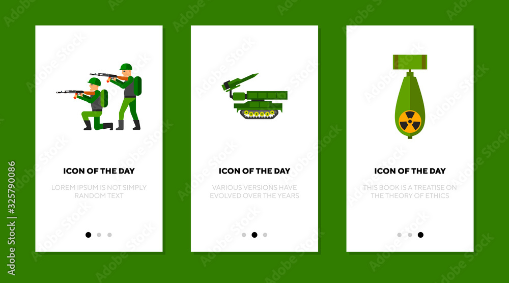Military force flat icon set. Country, protection, uniform isolated ...