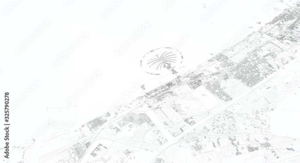 Dubai city map 3D Rendering. Aerial satellite view. Stock Illustration ...