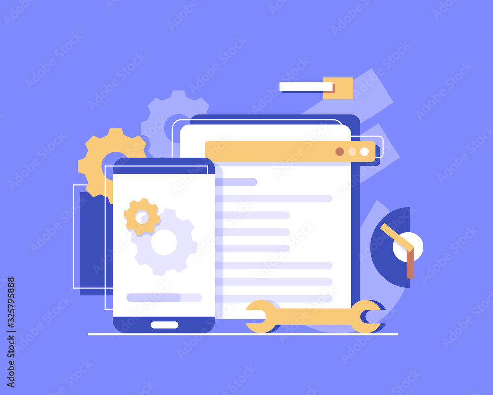 System software update and upgrade concept. Loading process in smart phone screen,App ...