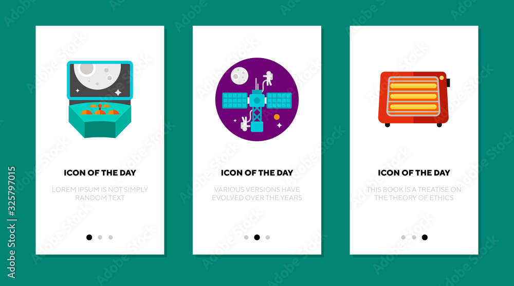 Exploring universe flat icon set. Astronaut, imponderability, space ...