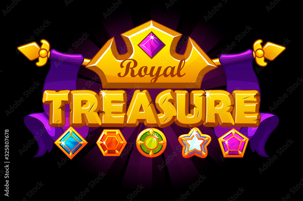 Treasure logo banner with golden crown and gem. Stock Vector | Adobe Stock