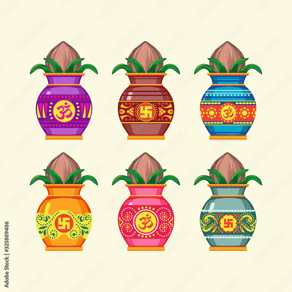 Kalash Vector Illustration Set Stock Vector | Adobe Stock