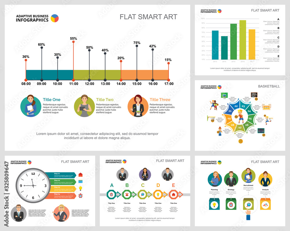 Colorful consulting or workflow concept infographic charts set ...